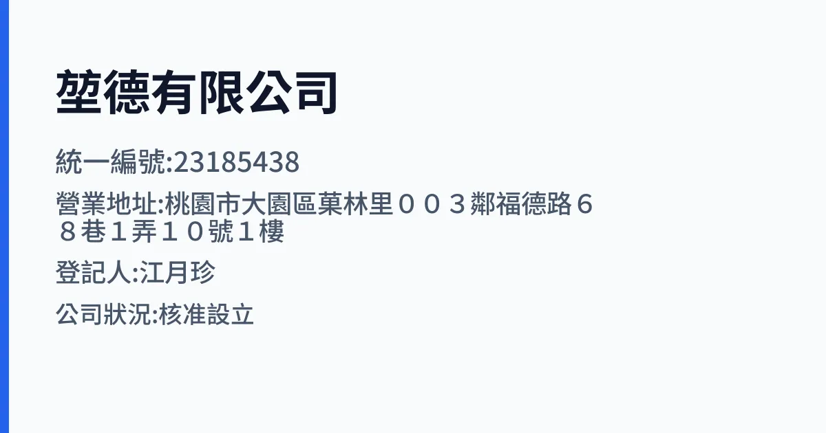 堃德有限公司 - 統編 23185438(桃園市) 公司登記資料與營業項目詳細圖表