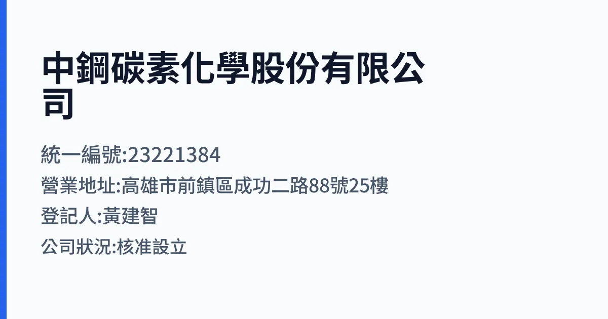 中鋼碳素化學股份有限公司 - 統編 23221384(高雄市) 公司登記資料與營業項目詳細圖表