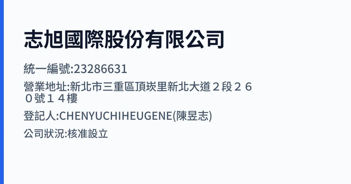 志旭國際股份有限公司 - 統編 23286631(新北市) 公司登記資料與營業項目詳細圖表
