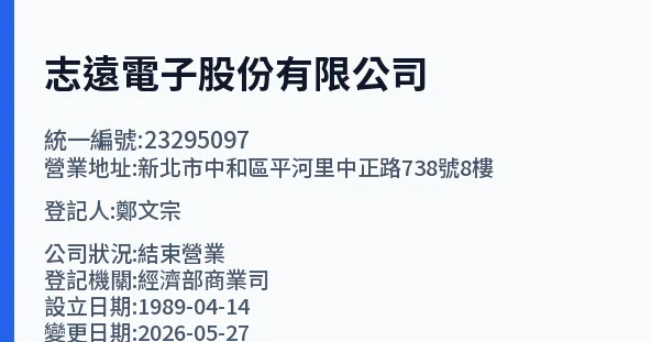 志遠電子股份有限公司的照片-統編 23295097(新北市) 公司登記資料與營業項目詳細圖表