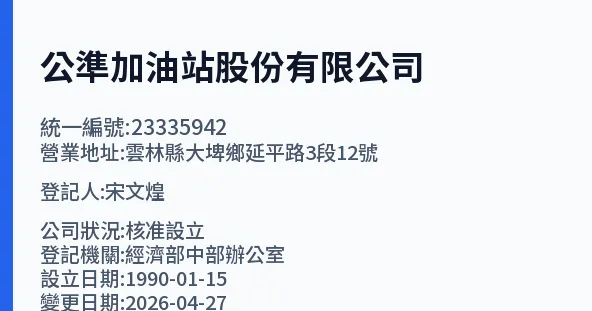公準加油站股份有限公司的照片-統編 23335942(雲林縣) 公司登記資料與營業項目詳細圖表