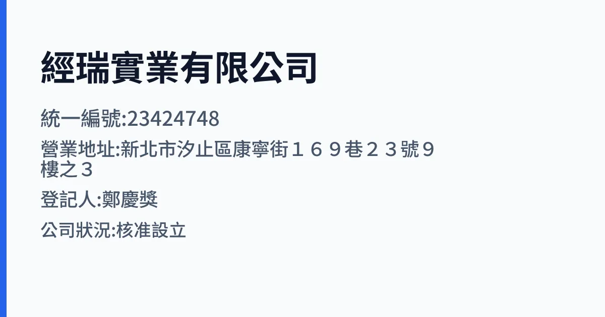 經瑞實業有限公司 - 統編 23424748(新北市) 公司登記資料與營業項目詳細圖表