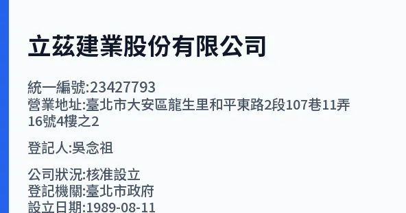 立茲建業股份有限公司的照片-統編 23427793(臺北市) 公司登記資料與營業項目詳細圖表