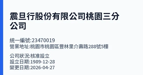 震旦行股份有限公司桃園三分公司的照片-統編 23470019(桃園市) 公司登記資料與營業項目詳細圖表