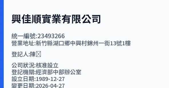 興佳順實業有限公司的照片-統編 23493266(新竹縣) 公司登記資料與營業項目詳細圖表