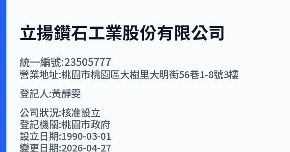立揚鑽石工業股份有限公司的照片-統編 23505777(桃園市) 公司登記資料與營業項目詳細圖表