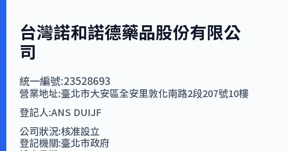 台灣諾和諾德藥品股份有限公司的照片-統編 23528693(臺北市) 公司登記資料與營業項目詳細圖表