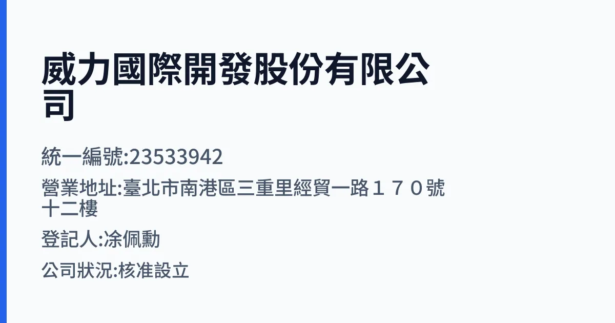 威力國際開發股份有限公司 - 統編 23533942(臺北市) 公司登記資料與營業項目詳細圖表