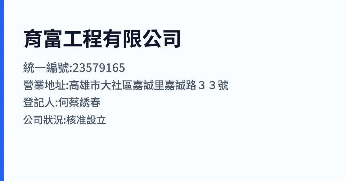 育富工程有限公司 - 統編 23579165(高雄市) 公司登記資料與營業項目詳細圖表