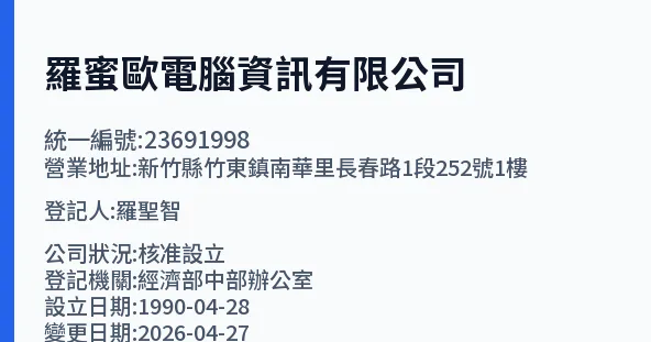 羅蜜歐電腦資訊有限公司的照片-統編 23691998(新竹縣) 公司登記資料與營業項目詳細圖表
