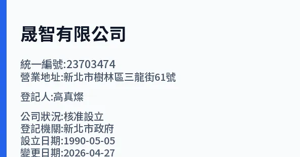 晟智有限公司的照片-統編 23703474(新北市) 公司登記資料與營業項目詳細圖表