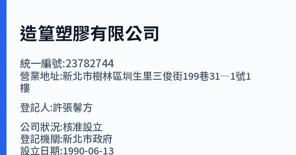 造篁塑膠有限公司的照片-統編 23782744(新北市) 公司登記資料與營業項目詳細圖表