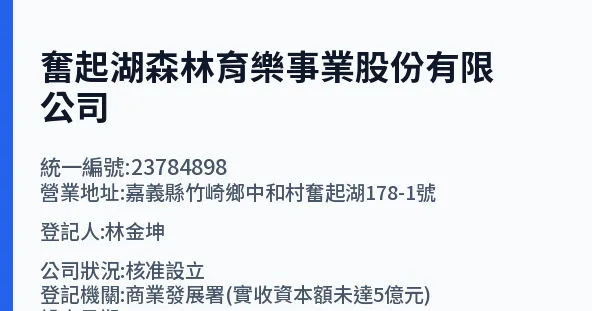 奮起湖森林育樂事業股份有限公司的照片-統編 23784898(嘉義縣) 公司登記資料與營業項目詳細圖表