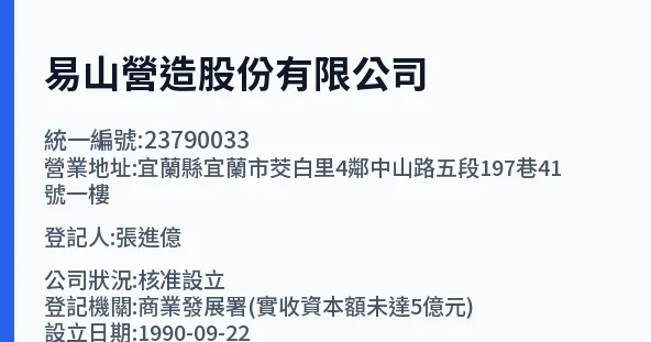 易山營造股份有限公司的照片-統編 23790033(宜蘭縣) 公司登記資料與營業項目詳細圖表
