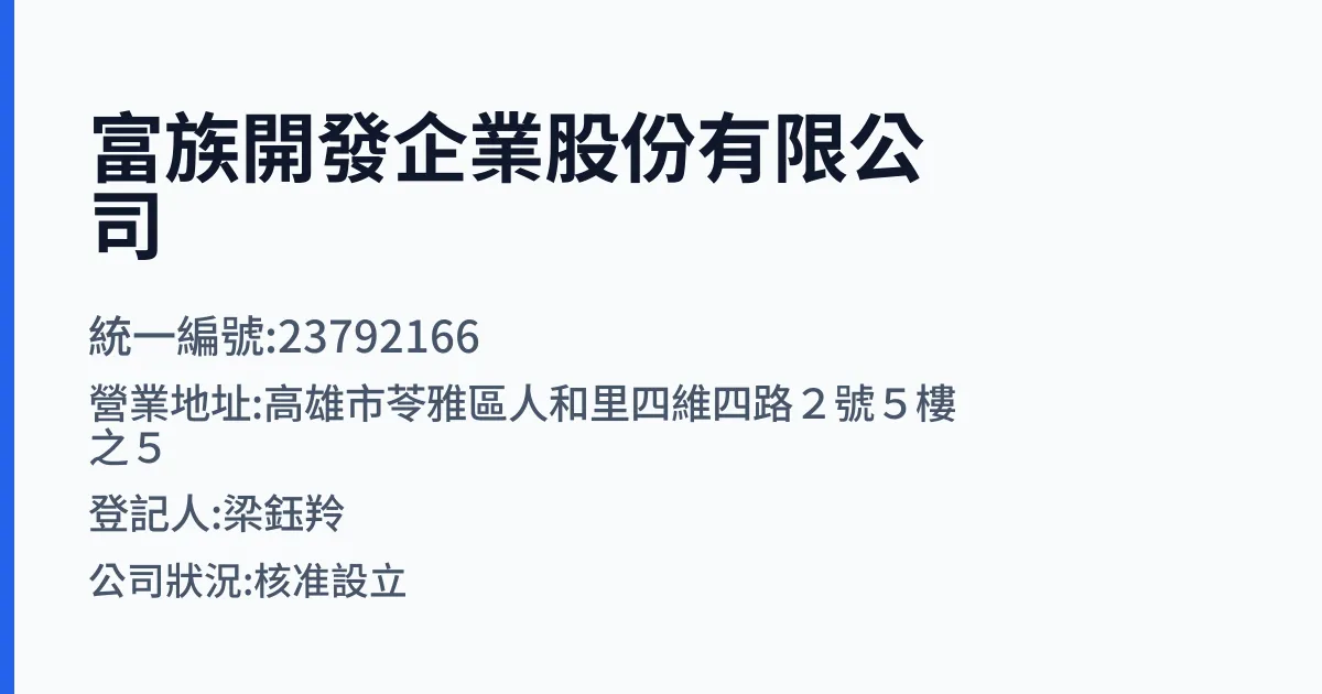 富族開發企業股份有限公司 - 統編 23792166(高雄市) 公司登記資料與營業項目詳細圖表