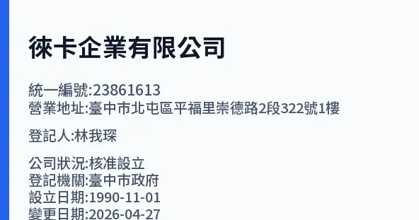 徠卡企業有限公司的照片-統編 23861613(臺中市) 公司登記資料與營業項目詳細圖表