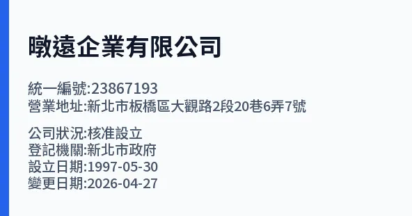暾遠企業有限公司的照片-統編 23867193(新北市) 公司登記資料與營業項目詳細圖表