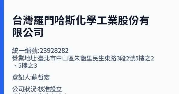台灣羅門哈斯化學工業股份有限公司的照片-統編 23928282(臺北市) 公司登記資料與營業項目詳細圖表