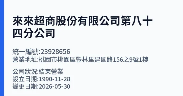 來來超商股份有限公司第八十四分公司的照片-統編 23928656(桃園市) 公司登記資料與營業項目詳細圖表
