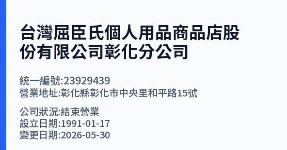 台灣屈臣氏個人用品商品店股份有限公司彰化分公司的照片-統編 23929439(彰化縣) 公司登記資料與營業項目詳細圖表