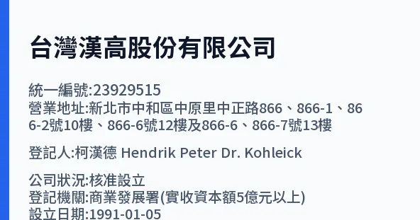 台灣漢高股份有限公司的照片-統編 23929515(新北市) 公司登記資料與營業項目詳細圖表