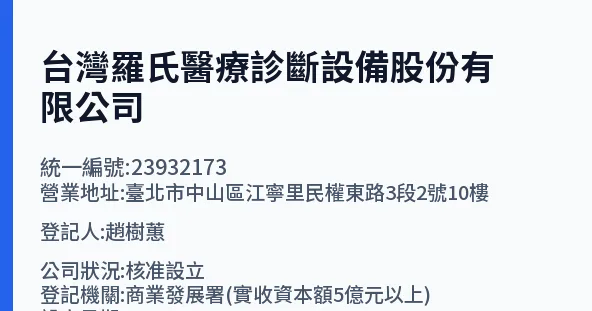 台灣羅氏醫療診斷設備股份有限公司的照片-統編 23932173(臺北市) 公司登記資料與營業項目詳細圖表