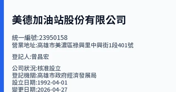 美德加油站股份有限公司的照片-統編 23950158(高雄市) 公司登記資料與營業項目詳細圖表