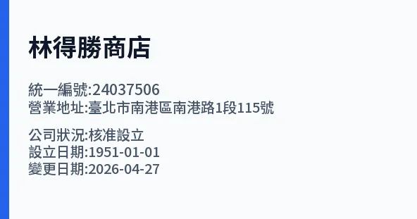 林得勝商店的照片-統編 24037506(臺北市) 公司登記資料與營業項目詳細圖表