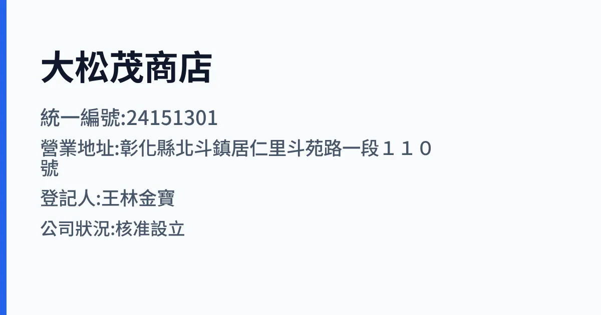 大松茂商店 - 統編 24151301(彰化縣) 公司登記資料與營業項目詳細圖表