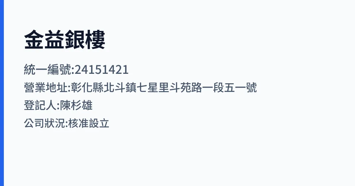 金益銀樓 - 統編 24151421(彰化縣) 公司登記資料與營業項目詳細圖表