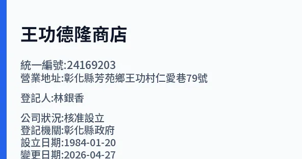 王功德隆商店的照片-統編 24169203(彰化縣) 公司登記資料與營業項目詳細圖表