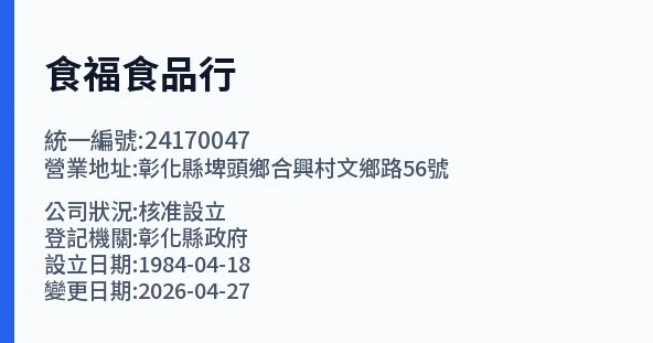食福食品行的照片-統編 24170047(彰化縣) 公司登記資料與營業項目詳細圖表