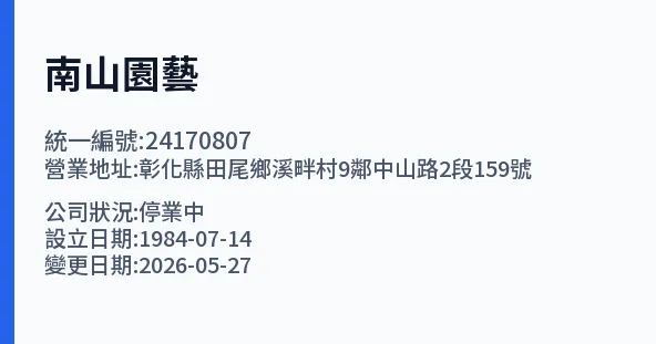 南山園藝的照片-統編 24170807(彰化縣) 公司登記資料與營業項目詳細圖表