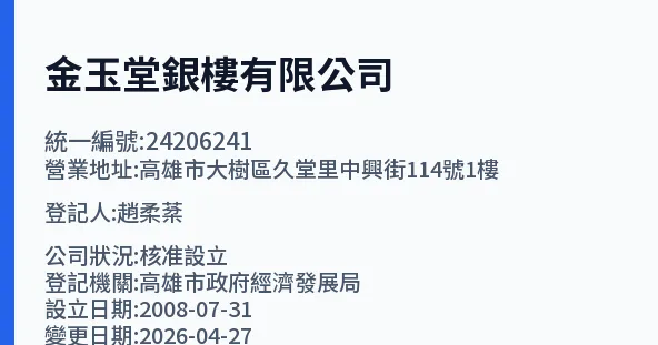 金玉堂銀樓有限公司的照片-統編 24206241(高雄市) 公司登記資料與營業項目詳細圖表