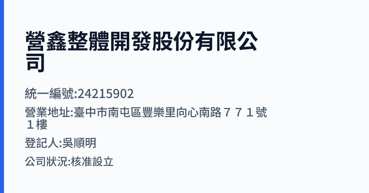 營鑫整體開發股份有限公司 - 統編 24215902(臺中市) 公司登記資料與營業項目詳細圖表