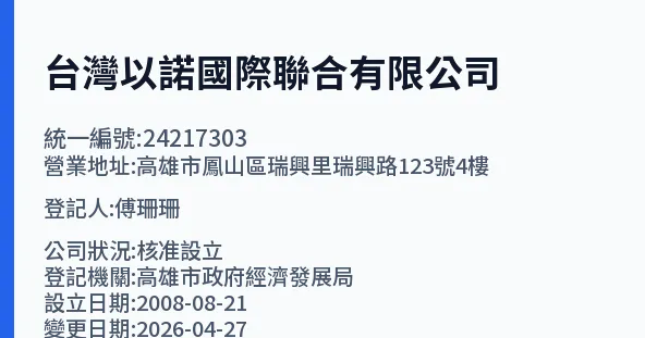 台灣以諾國際聯合有限公司的照片-統編 24217303(高雄市) 公司登記資料與營業項目詳細圖表