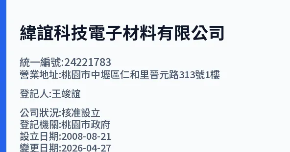 緯誼科技電子材料有限公司的照片-統編 24221783(桃園市) 公司登記資料與營業項目詳細圖表