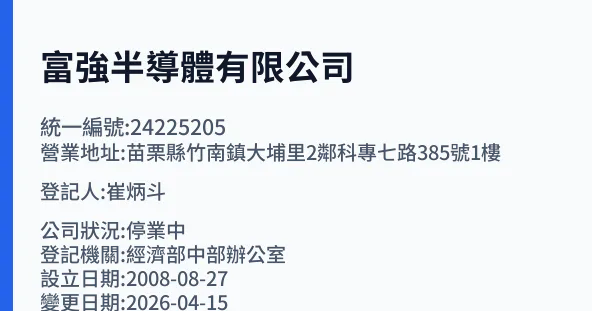 富強半導體有限公司的照片-統編 24225205(苗栗縣) 公司登記資料與營業項目詳細圖表