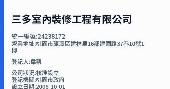 三多室內裝修工程有限公司的照片-統編 24238172(桃園市) 公司登記資料與營業項目詳細圖表