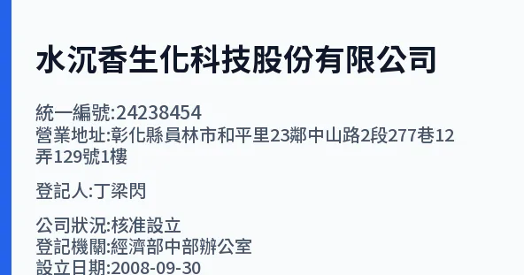 水沉香生化科技股份有限公司的照片-統編 24238454(彰化縣) 公司登記資料與營業項目詳細圖表