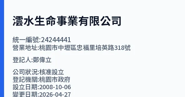 澐水生命事業有限公司的照片-統編 24244441(桃園市) 公司登記資料與營業項目詳細圖表
