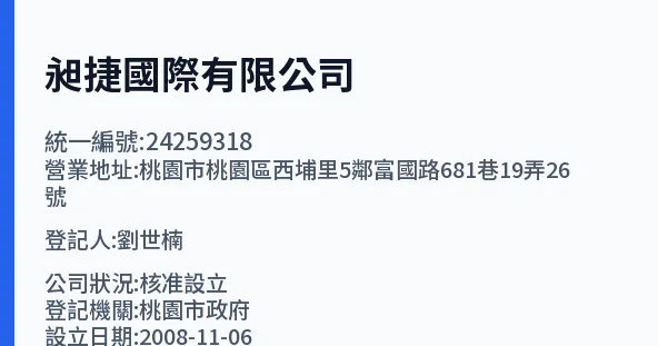 昶捷國際有限公司的照片-統編 24259318(桃園市) 公司登記資料與營業項目詳細圖表