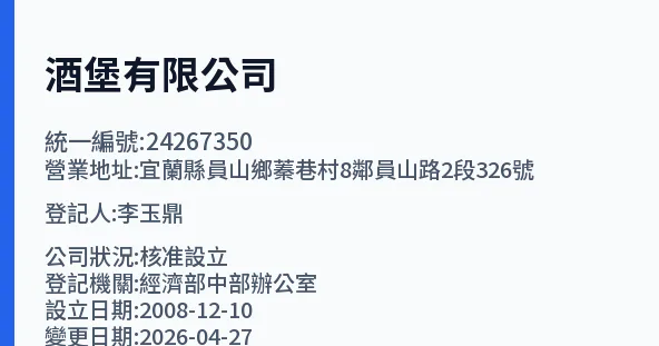 酒堡有限公司的照片-統編 24267350(宜蘭縣) 公司登記資料與營業項目詳細圖表