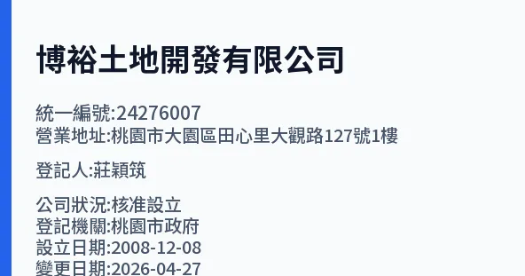 博裕土地開發有限公司的照片-統編 24276007(桃園市) 公司登記資料與營業項目詳細圖表