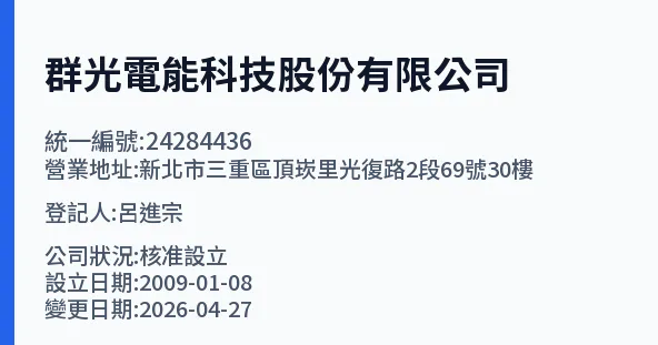 群光電能科技股份有限公司的照片-統編 24284436(新北市) 公司登記資料與營業項目詳細圖表