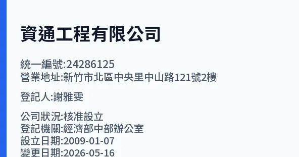 資通工程有限公司的照片-統編 24286125(新竹市) 公司登記資料與營業項目詳細圖表