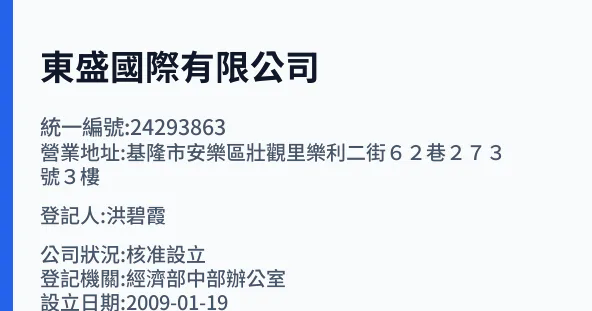 東盛國際有限公司的照片-統編 24293863(基隆市) 公司登記資料與營業項目詳細圖表