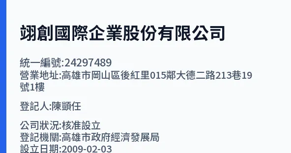 翊創國際企業股份有限公司的照片-統編 24297489(高雄市) 公司登記資料與營業項目詳細圖表