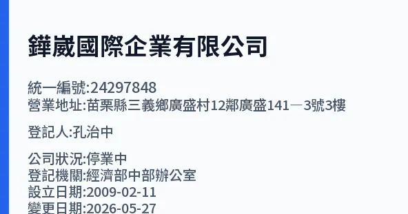鏵崴國際企業有限公司的照片-統編 24297848(苗栗縣) 公司登記資料與營業項目詳細圖表