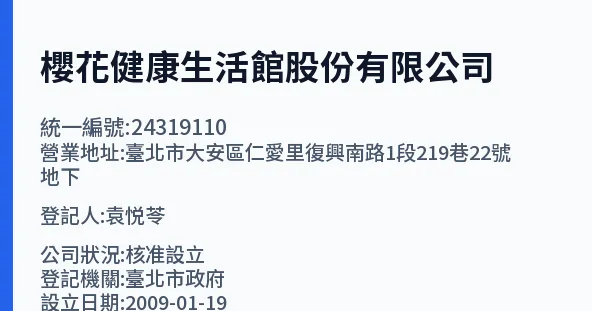 櫻花健康生活館股份有限公司的照片-統編 24319110(臺北市) 公司登記資料與營業項目詳細圖表